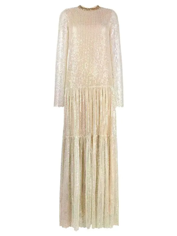 Giambattista Valli Tiered Sequinned Gown - Neutrals