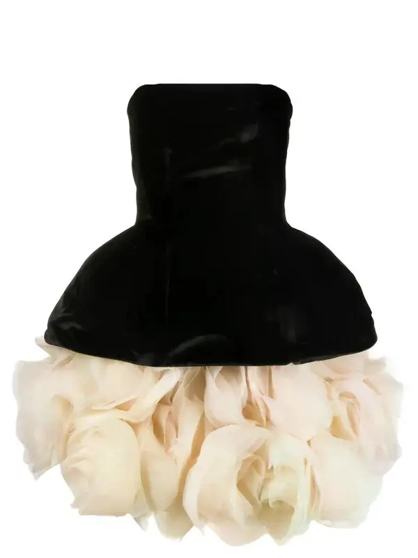 ANA RADU Petal-layered Velvet Mini Dress - Black