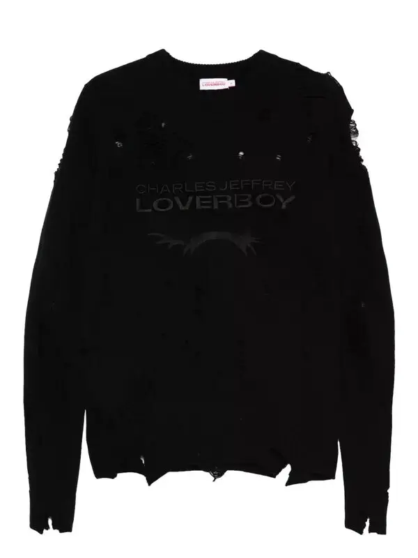 CHARLES JEFFREY Logo Distressed Sweater - Black