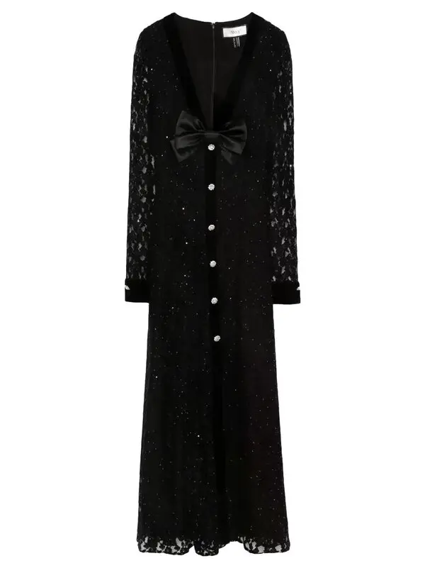 NISSA Crystal-embellished Lace Midi Dress - Black