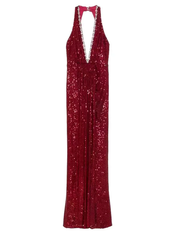 NISSA Sequin Halterneck Maxi Dress - Red