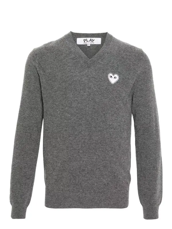 Play Comme Des Garcon Heart-patch Mélange-effect Wool Jumper - Grey