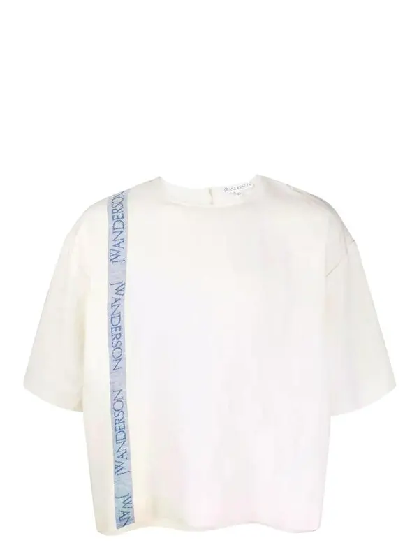JW Anderson Logo-stripe Cotton-blend T-shirt - Neutrals