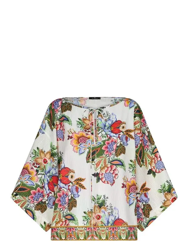 Etro Floral-print Draped Blouse - Neutrals