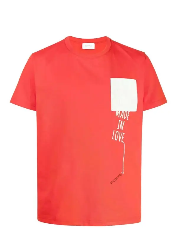 PORTS V Logo-embroidered Patchwork-detail T-shirt - Red