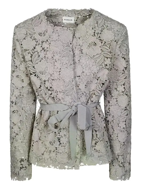 P.a.r.o.s.h Lace Jacket With Tie Waist - Grey
