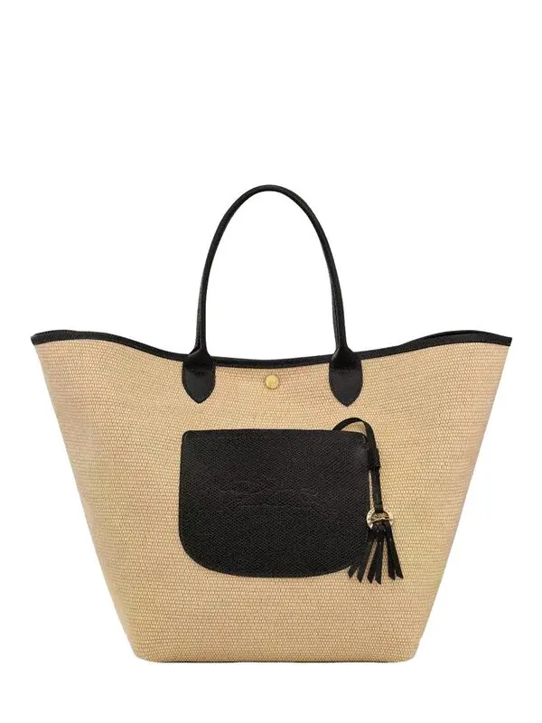 Longchamp Le Pliage Large Woven Straw Tote - Black