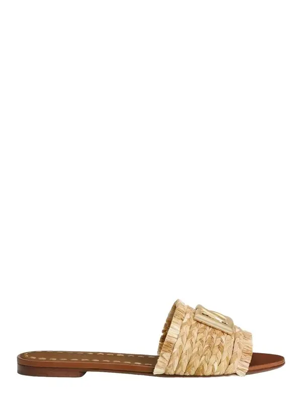 Dolce & Gabbana Raffia Logo Flat Sandals - Grey