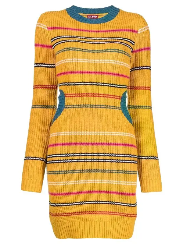Staud Knitted Striped Mini Dress - Yellow