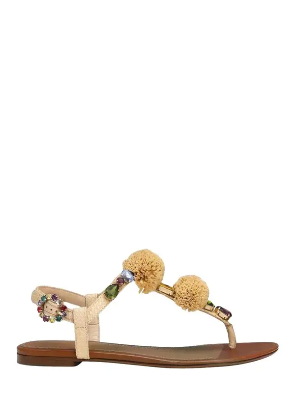Dolce & Gabbana Pompom-detail Flat Sandals - Neutrals