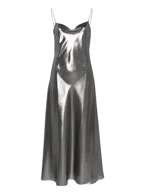 Carine Gilson Lace-detail Lurex Slip Dress - Silver