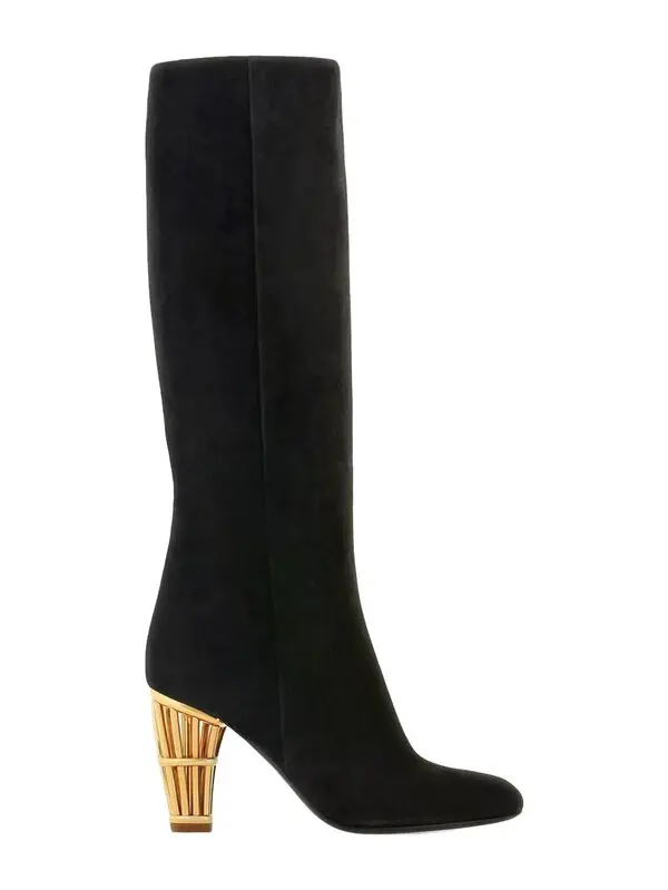 FERRAGAMO Cage Suede Knee-high Boots - Black