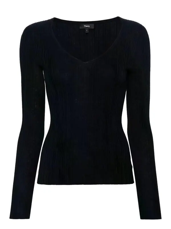 Theory V-neck Rib Knit Top - Blue
