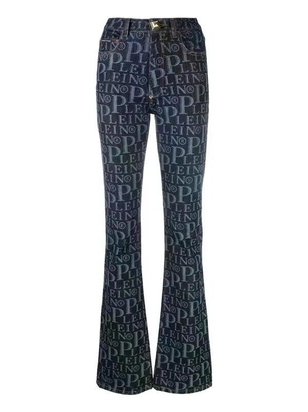 Philipp Plein All-over Logo Flared Jeans - Blue