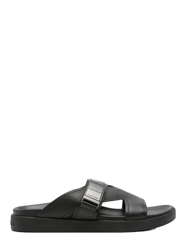 Calvin Klein Iconic Logo-buckle Slides - Black