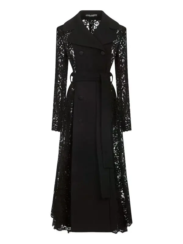 Dolce & Gabbana Lace-detailed Double-breasted Coat - Black