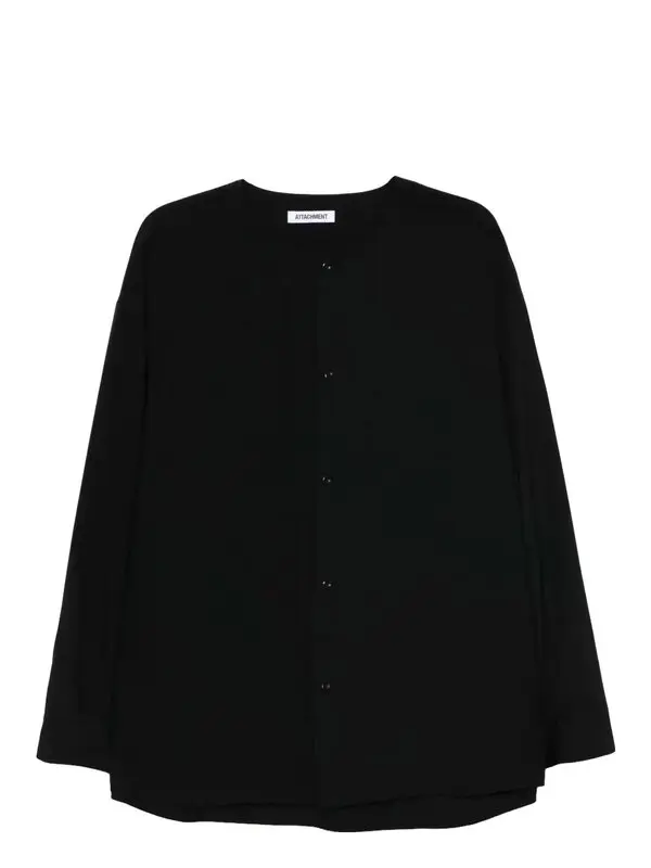 Attachment Wool Tropical Collarless Shirt - Black