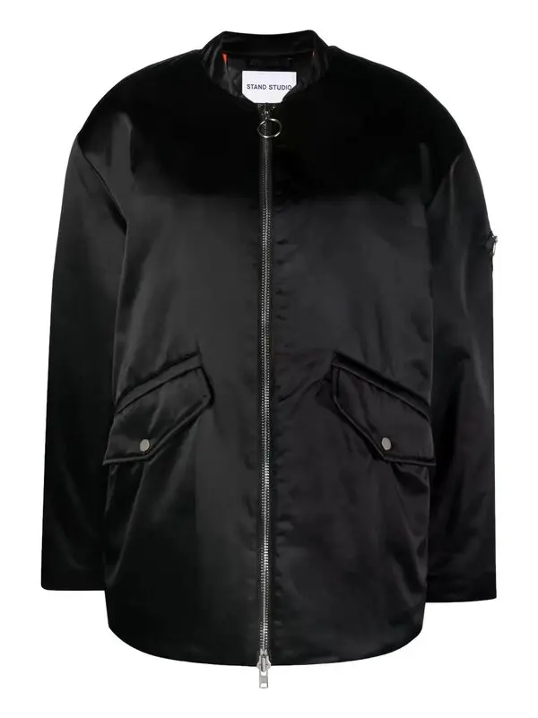 STAND STUDIO Prim Satin Bomber Jacket - Black