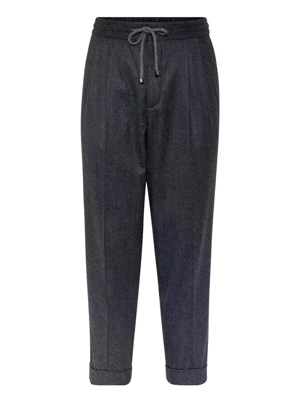 Brunello Cucinelli Drawstring-waistband Wool Tapered Trousers - Grey