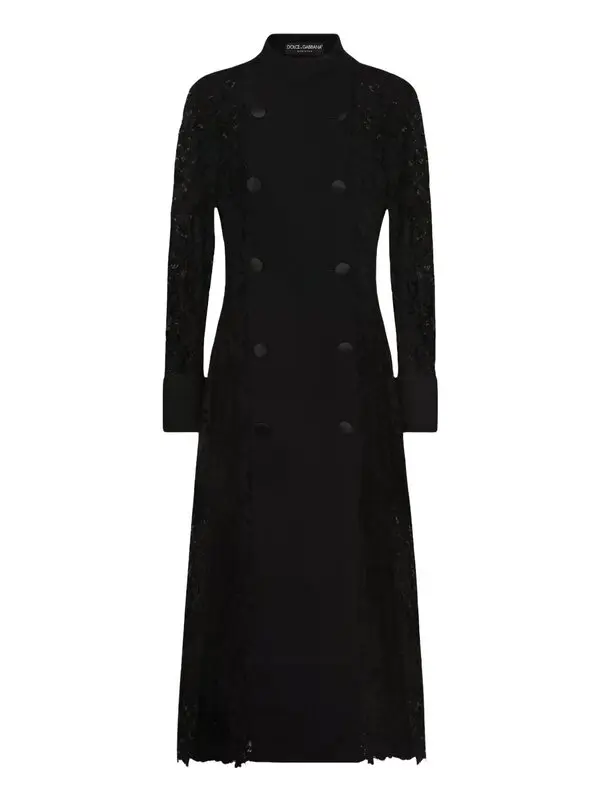 Dolce & Gabbana Lace-paneling Double-breasted Coat - Black