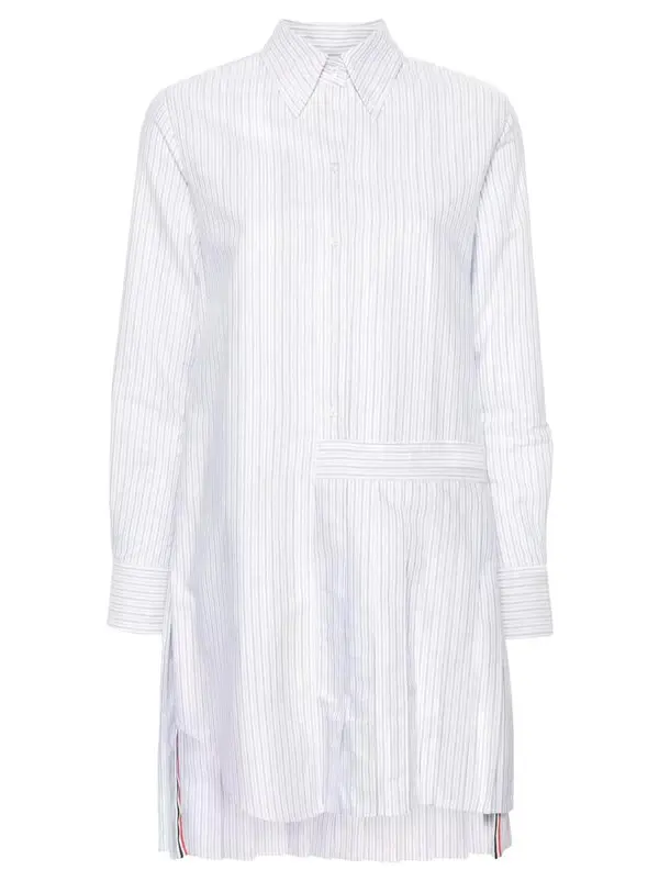Thom Browne Pleated Striped Shirt Dress - Grey