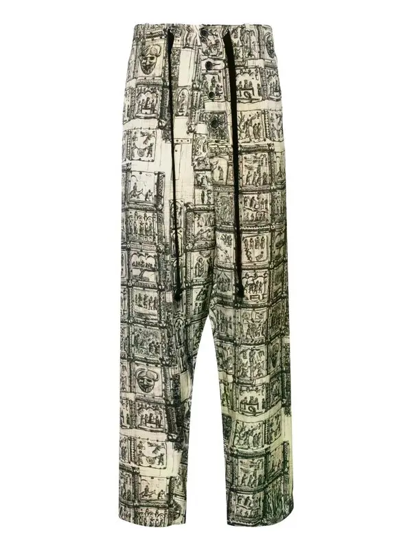 UMA WANG Graphic-print Straight-leg Trousers - Neutrals