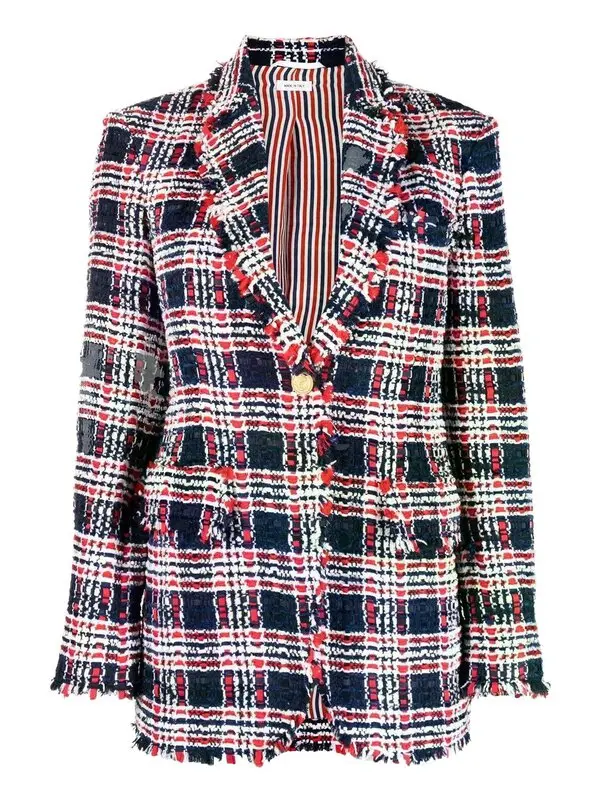 Thom Browne Frayed Single-breasted Tweed Blazer - Blue