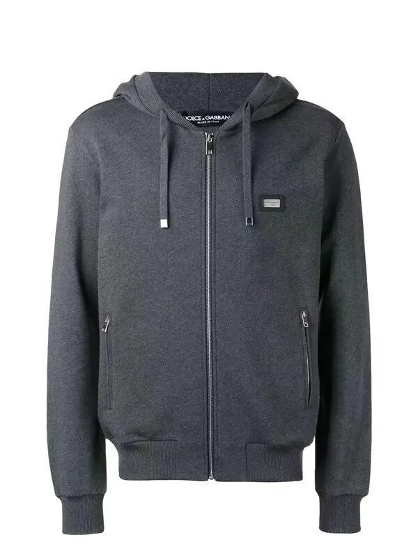 Dolce & Gabbana Zip-up Cotton Hoodie - Grey