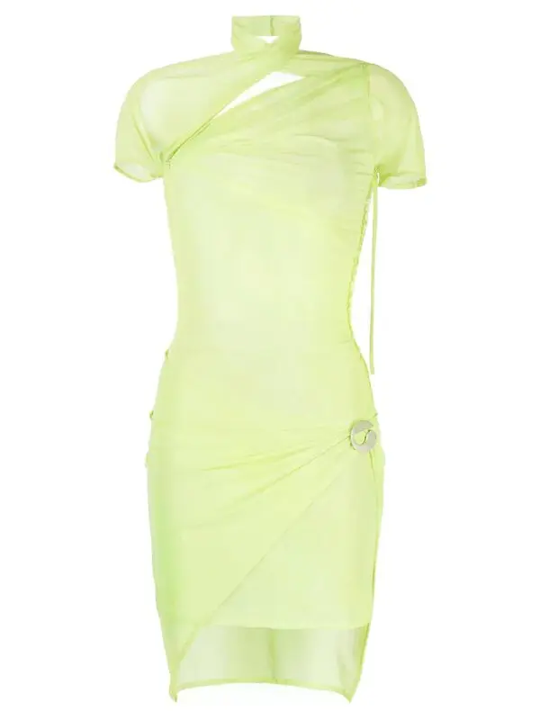 Coperni Asymmetric Draped Mesh Dress - Green