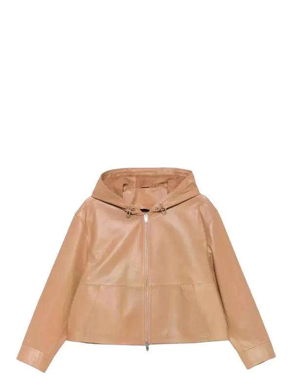 DESA 1972 Leather Jacket With Drawstring Hood - Brown