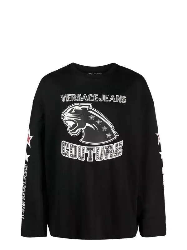 Versace Logo-print Long-sleeve Top - Black