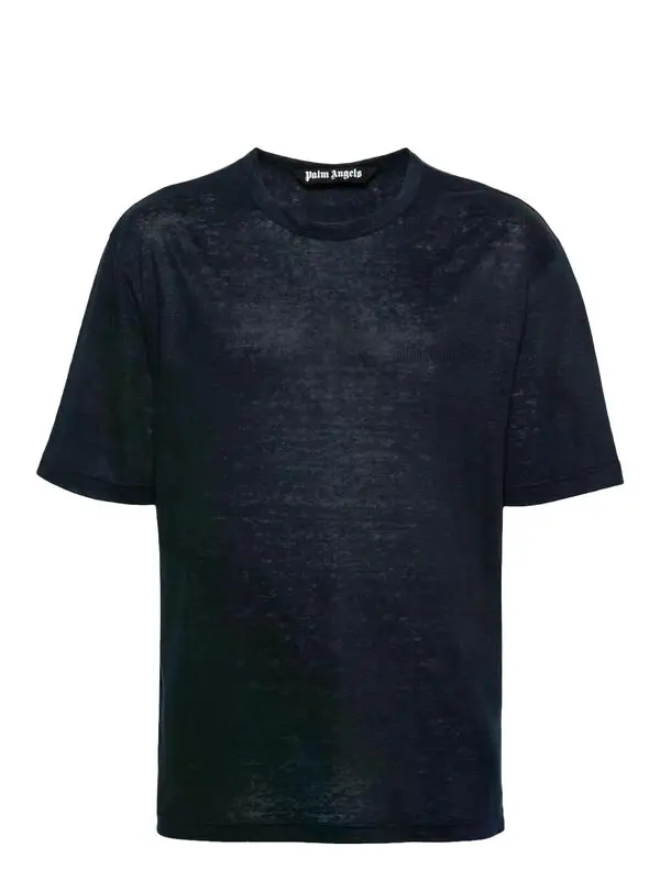 Palm Angels Logo-embroidered Linen T-shirt - Blue
