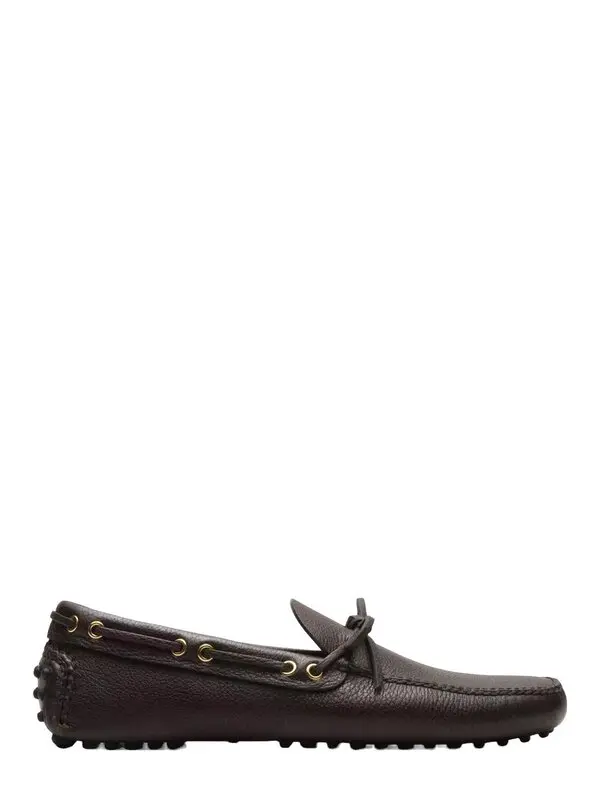 Car Shoe Grained-leather Driving Shoes - Brown