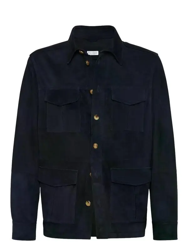 Brunello Cucinelli Leather Shirt Jacket - Blue