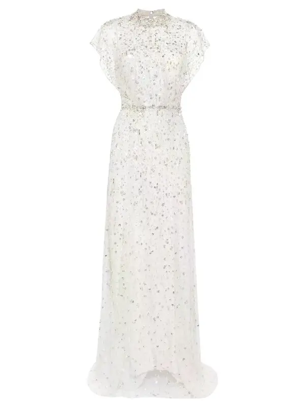 Jenny Packham Crystal Embellished Gown - Grey
