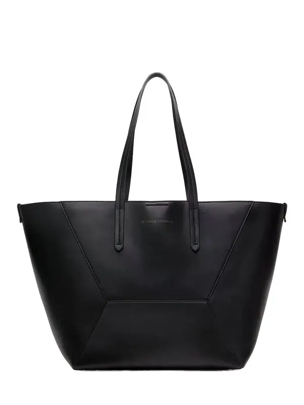 Brunello Cucinelli Leather Tote Bag With Monili Chain Detail - Black