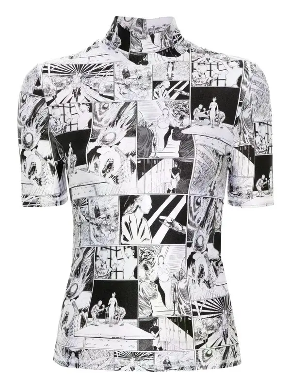 Coperni Funnel-neck Cartoon-print T-shirt - Black