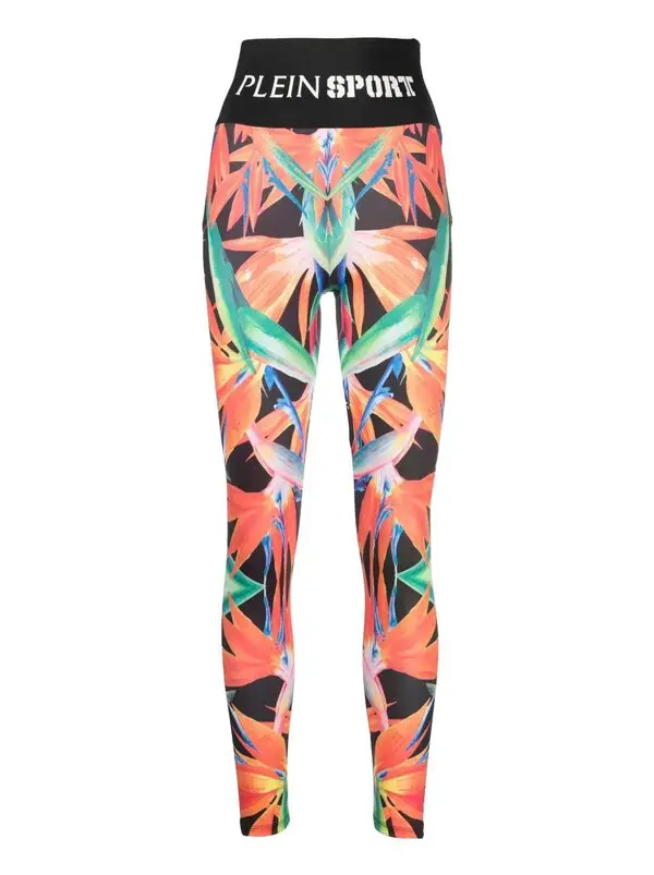 PLEIN SPORT Floral-print Stretch Leggings - Black