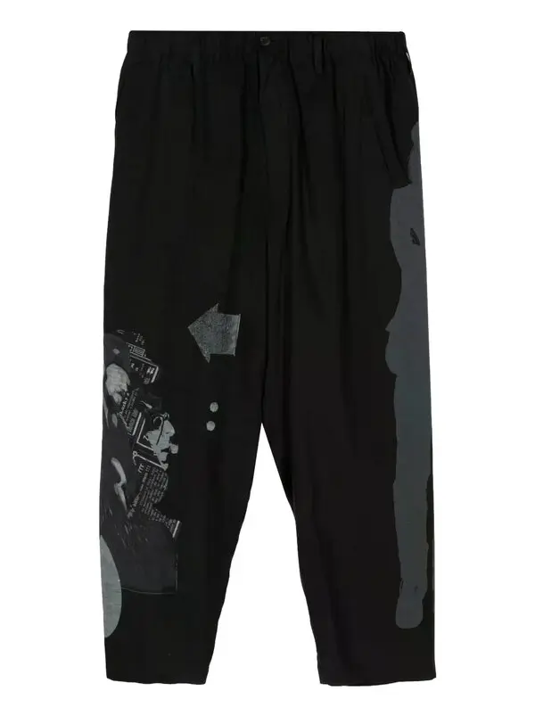 Yohji Yamamoto Elasticated-waist Printed Trousers - Black