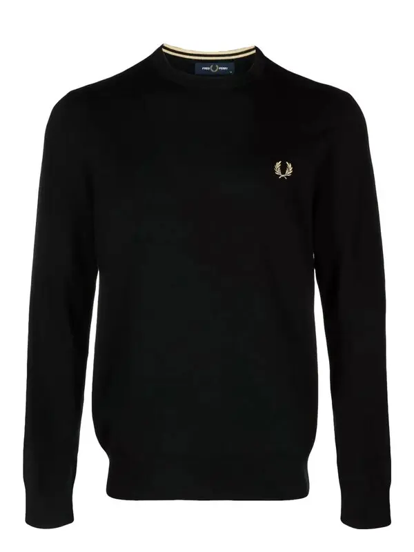 Fred Perry Logo-embroidered Crew-neck Jumper - Black