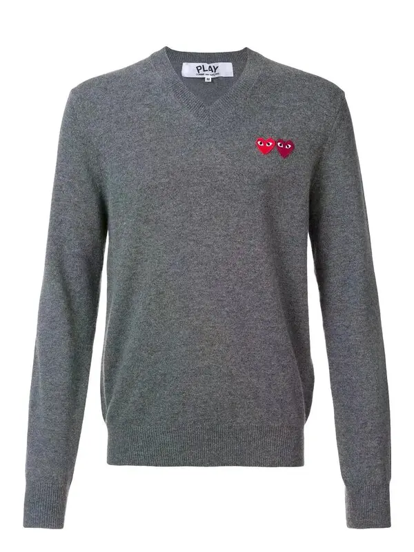 Play Comme Des Garcon Double Heart Wool Jumper - Grey