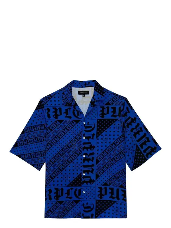 PURPLE BRAND Flag Bandana Button-up Cotton Shirt - Blue