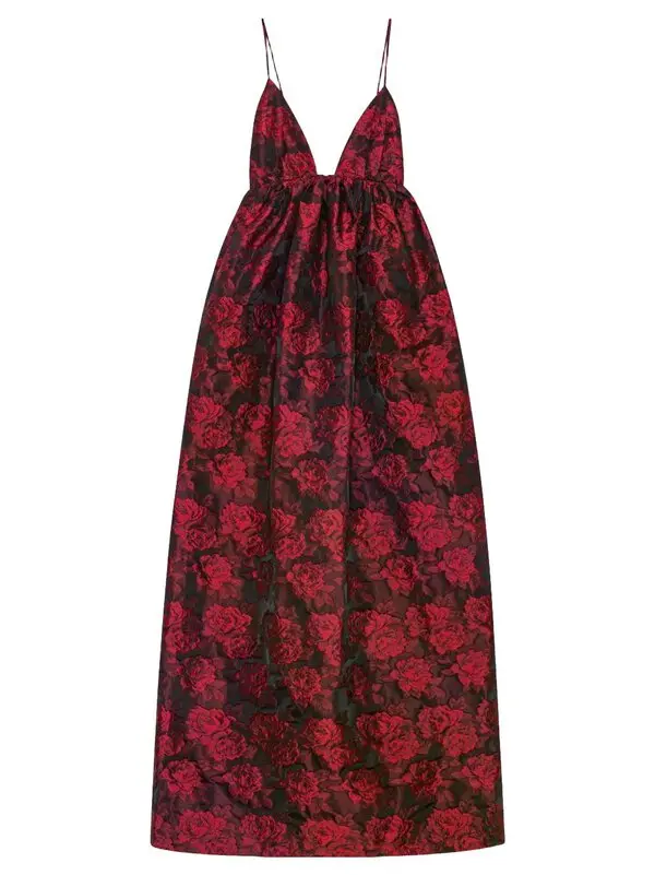 GANNI Botanical-print Jacquard Midi Dress - Red