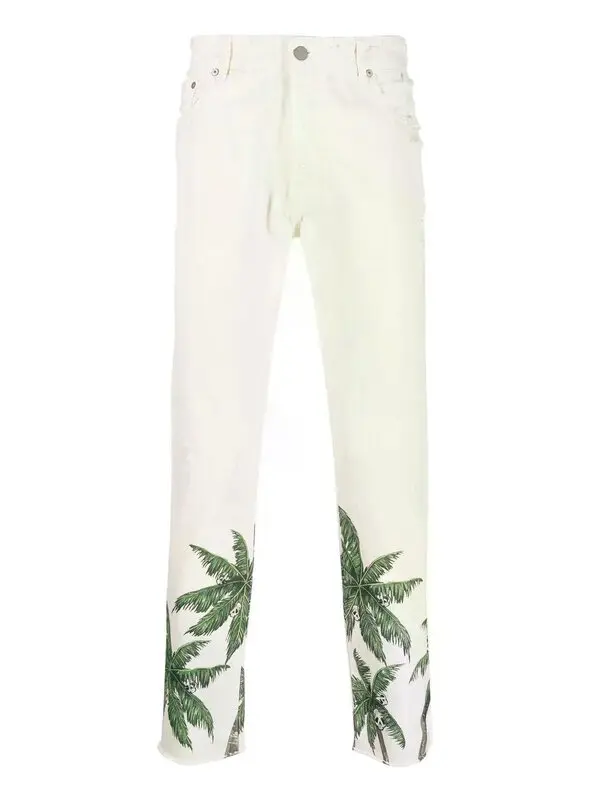 Palm Angels Palm Tree-print Straight-leg Jeans - Neutrals
