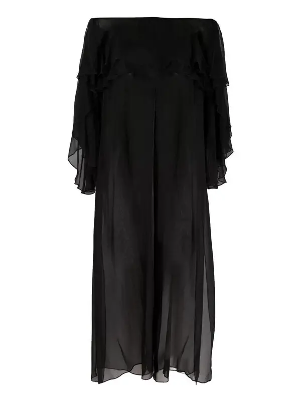 GEMY MAALOUF Bardot Neckline Sheer Long Top - Black