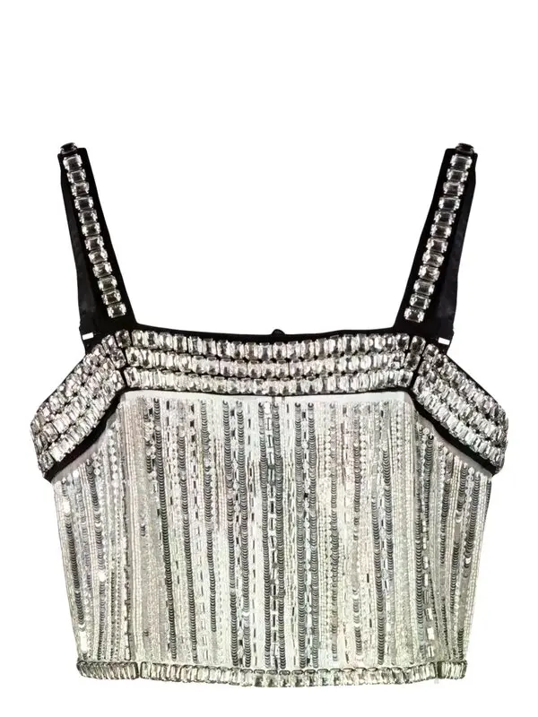 Elisabetta Franchi Crystal-embellished Cropped Tank Top - Silver