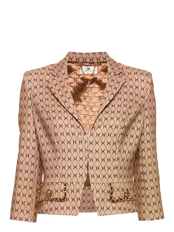 Elisabetta Franchi Diamond-print Cropped Jacket - Neutrals