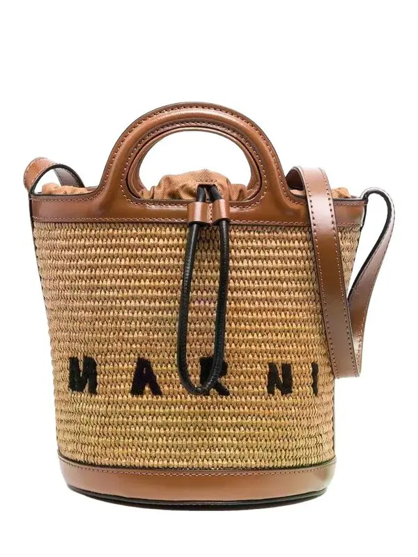 Marni Small Tropicalia Raffia-effect Bucket Bag - Brown