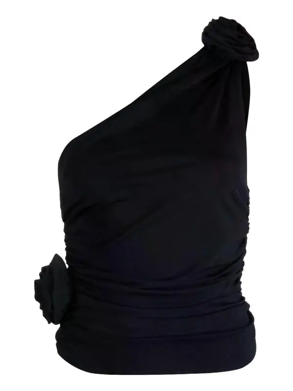 Magda Butrym Flower-embellished One-shoulder Top - Black