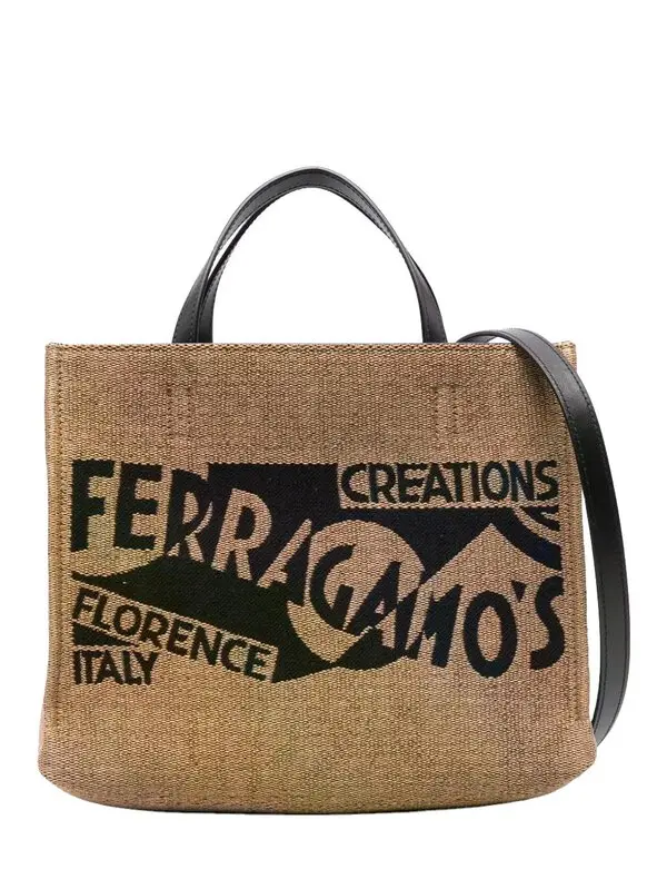 FERRAGAMO Logo-embroidered Raffia Tote Bag - Neutrals